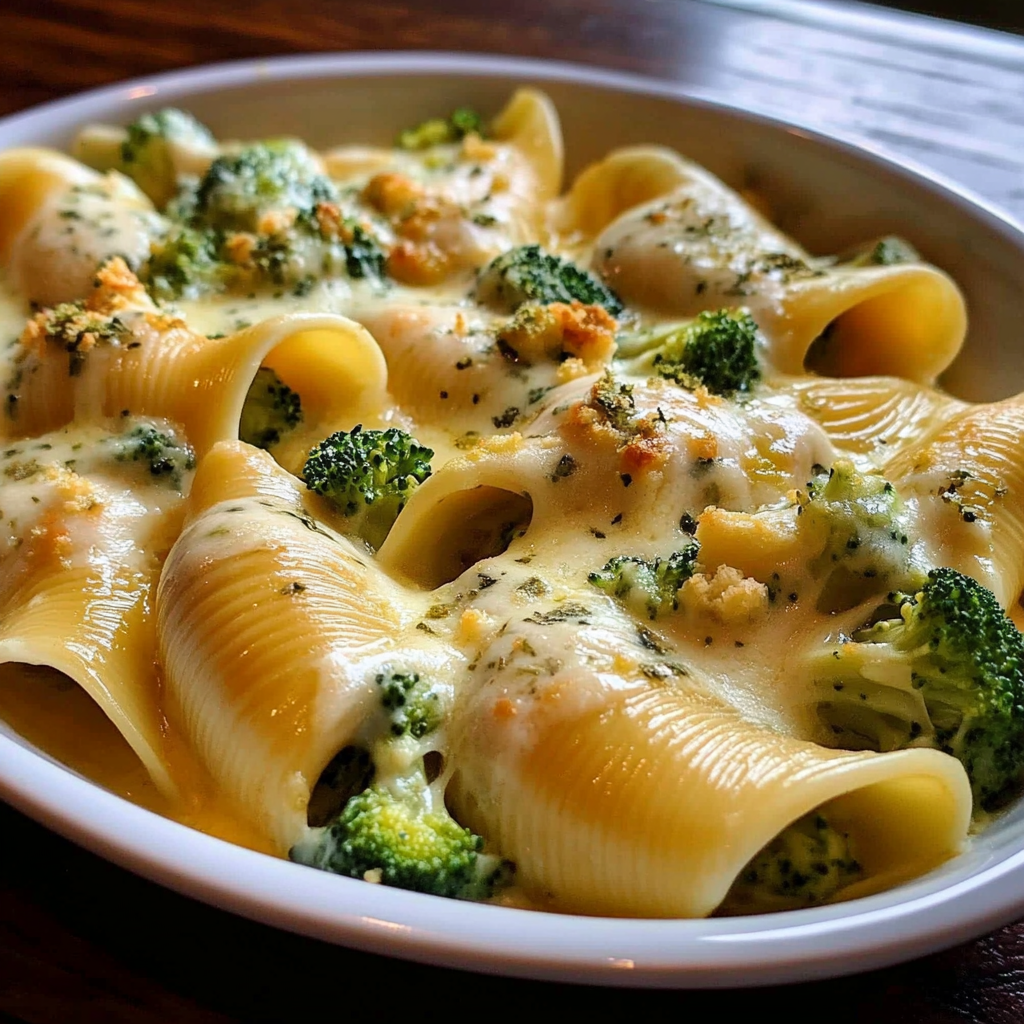 Cheesy Chicken & Broccoli Stuffed Shells - Cookingsteps.com