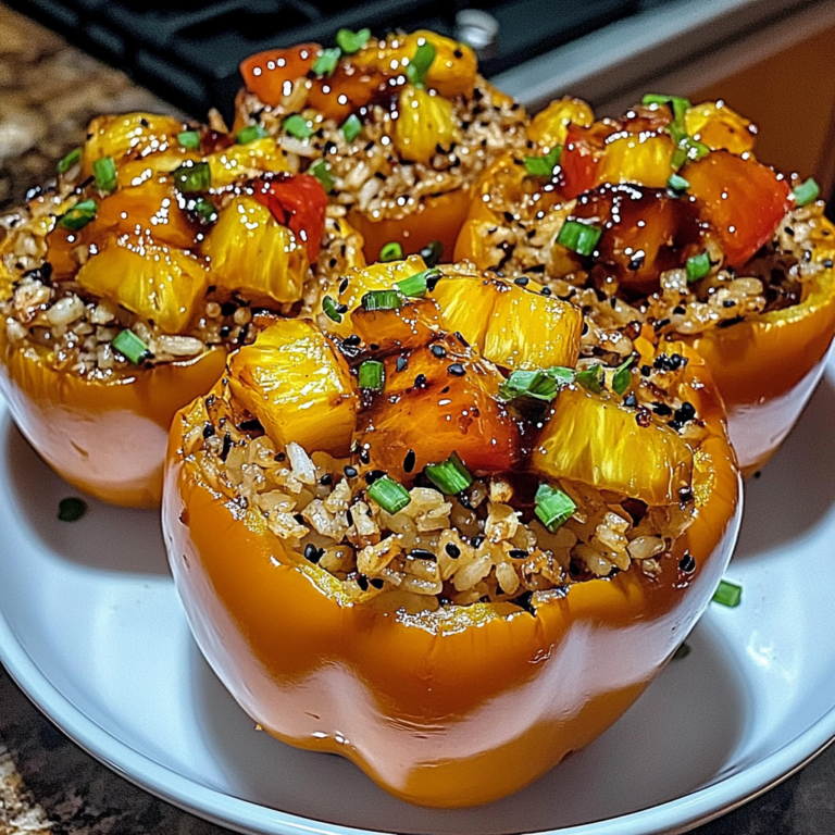 Teriyaki Pineapple Chicken Rice Stuffed Peppers